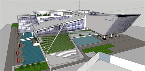 图书馆梯形外观组合su模型图书馆建筑土木在线