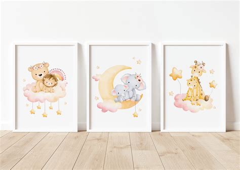Safari Animals Nursery Print Babies And Mother Nursery Animal