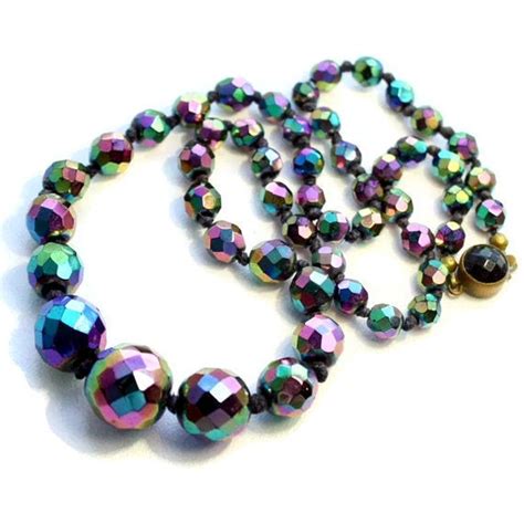 Vintage Carnival Glass Bead Necklace Peacock Rainbow Beads