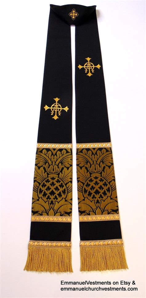 New Christian Clergy Stole Alpha And Omega Embroidery Gold Metallic
