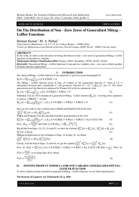 Pdf On The Distribution Of Non Zero Zeros Of Generalized Mittag Leffler Functions