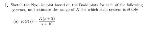 solved 1 sketch the nyquist plot based on the bode plots