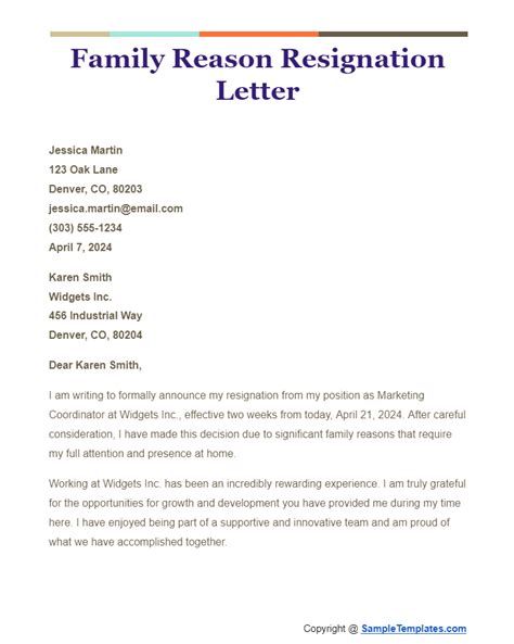 Sample Format Of Resignation Letter In Word