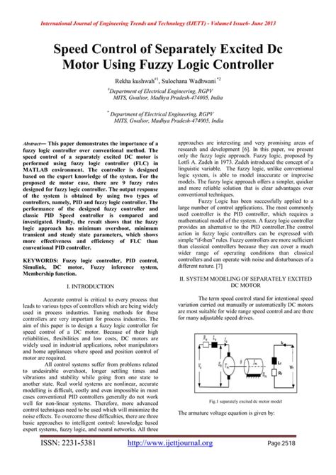Modeling And Performance Analysis Of An Adaptive Pid Speed Controller