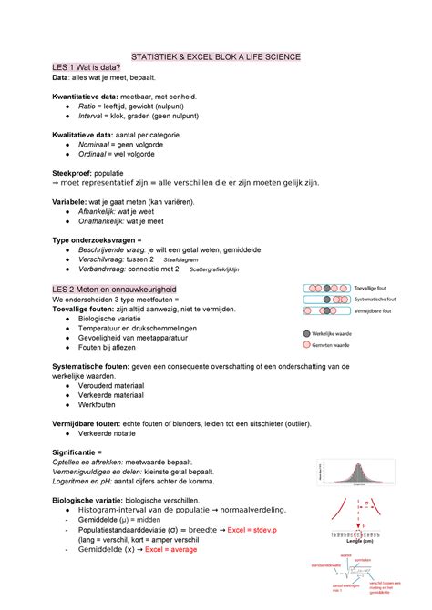 Samenvatting Statistiek Excel STATISTIEK EXCEL BLOK A LIFE
