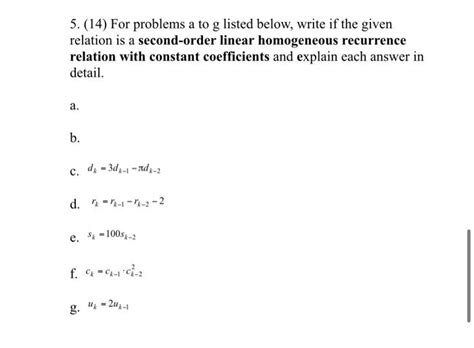 solved 5 14 for problems a to g listed below write if