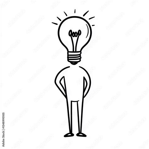 Stock Illustration „stick Figure Person With A Light Bulb Above Their Head On A White