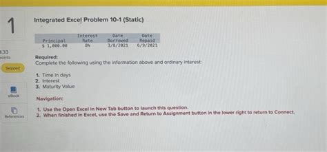solved integrated excel problem 10−1 static required
