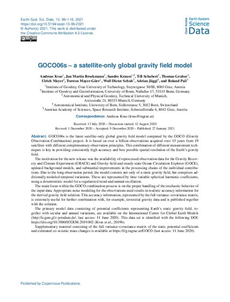Pdf Goco06s A Satellite Only Global Gravity Field Model Wolf