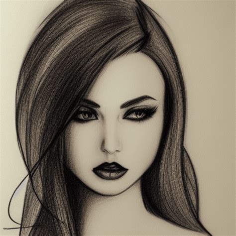 Seductive Woman Full Head Dark Background Pencil Sketch · Creative Fabrica