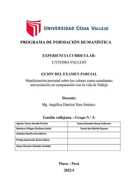 Guion PARA EL Examen Parcial DE Cátedra Vallejo Grupo 3 PROGRAMA DE