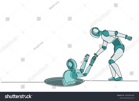 Continuous One Line Drawing Robot Helping Stock Vector Royalty Free