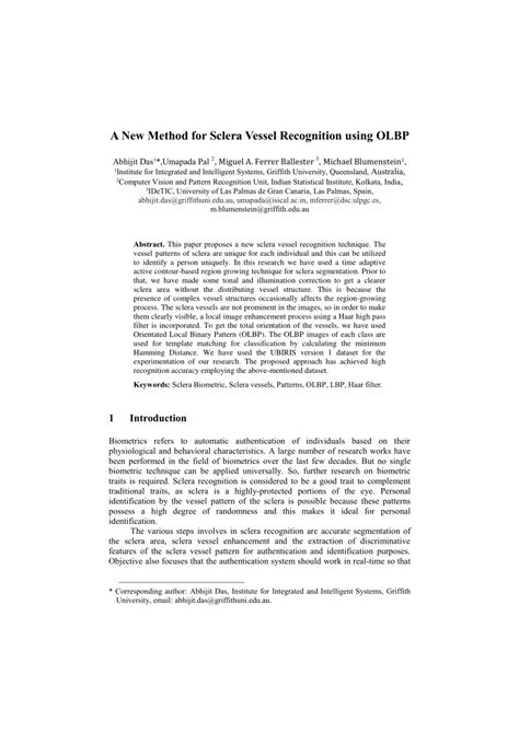 Pdf A New Method For Sclera Vessel Recognition Using Olbp