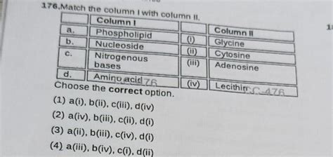 Match the column I with column if. \begin{tabular} { | c | c | c | c | } ..