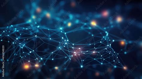 Abstract Blue Technology Background With A Cyber Network Grid And Connected Particles