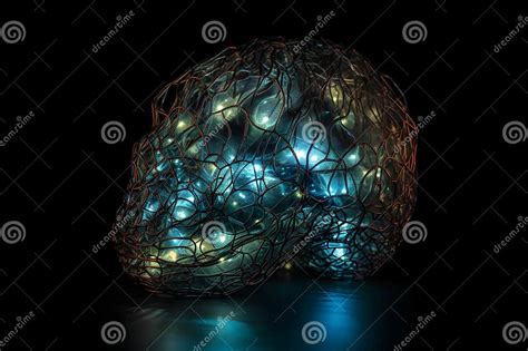 Neural Network In The Shape Of A Human Brain With Glowing Connections Generative Ai Stock