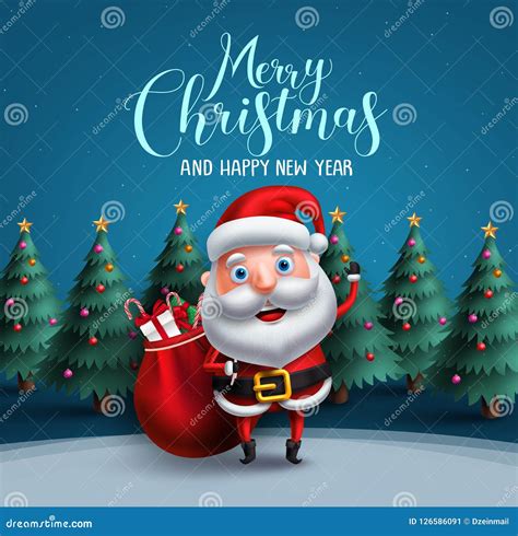 Santa Claus Vector Character Carrying Bag Of Christmas Gifts With Merry