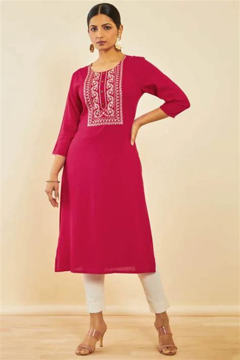 Buy Soch Fuchsia Rayon Embroidered Kurta With Gotta Patti Online At