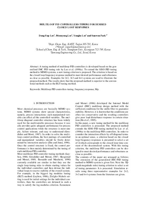 Pdf Multiloop Pid Controllers Tuning For Desired Closed Loop Responses