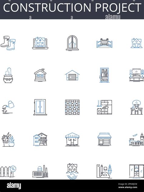 Construction Project Line Icons Collection Business Venture Marketing