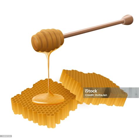 아름 다운 현실 나무 꿀의 원근 보기는 벌집에 흐르는 꿀 스틱 꿀에 대한 스톡 벡터 아트 및 기타 이미지 꿀 숟가락 3차원 형태 Istock