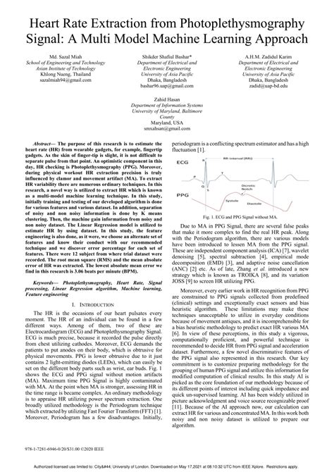 Pdf Heart Rate Extraction From Photoplethysmography Signal A Multi Model Machine Learning