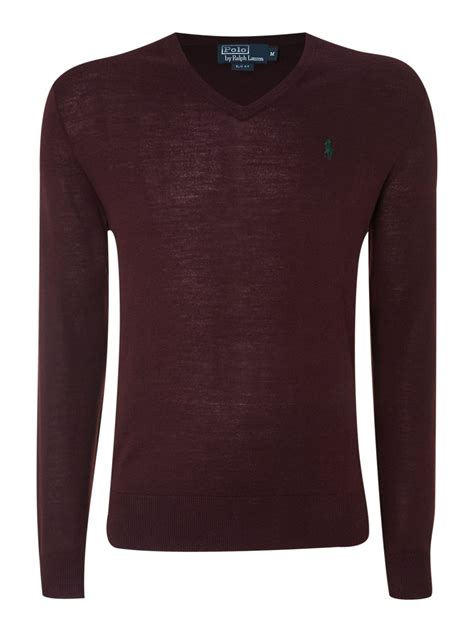 Polo Ralph Lauren Classic Fine Knit Merino Wool V Neck Jumper In Red