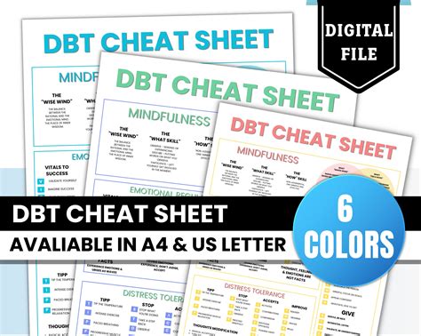 Dbt Cheat Sheet Dbt Skills Borderline Bpd Therapy Worksheet Mental Health Printable
