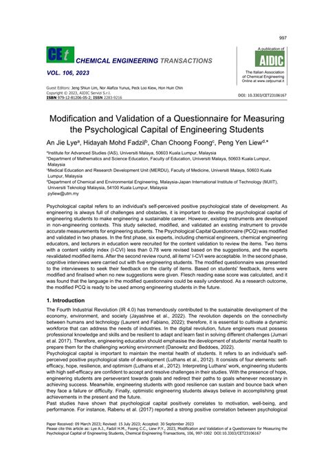 Pdf Modification And Validation Of A Questionnaire For Measuring The
