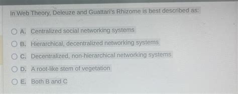 Solved In Web Theory Deleuze And Guattari S Rhizome Is Best Chegg