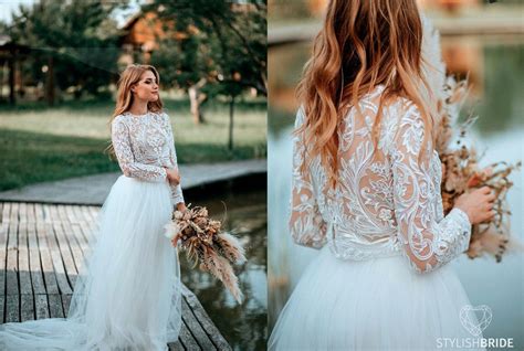 Alice Lux Bridal Separates Fay Tulle Skirt With Train And Lux Handmade Lace Top With Nude Mesh