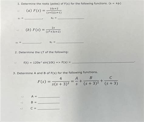 Solved Determine The Roots Poles Of F S For The Chegg Com