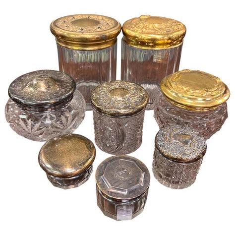 1920s American Depression Glass Diamond Cut Lidded Jars S2 At