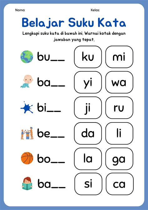 Pin Oleh Diah Lestari Di Baca Lembar Kerja Suku Kata Ide Membaca