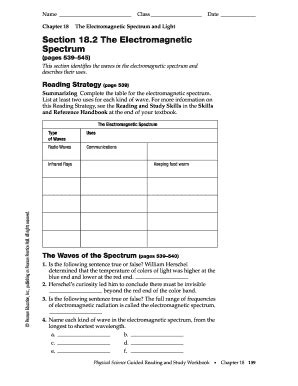 Section 18 2 The Electromagnetic Spectrum Fill Online Printable