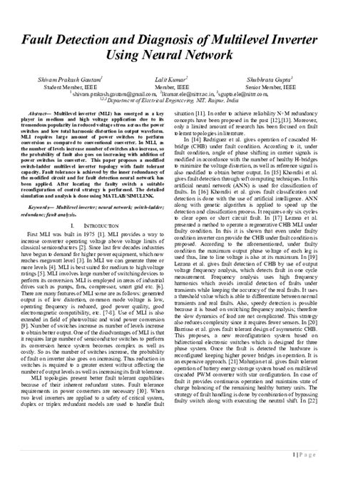 pdf fault detection and diagnosis of multilevel inverter using neural