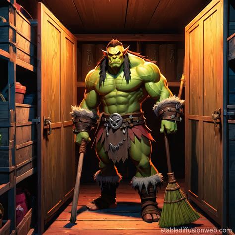 Half Orc Barbarian In Haunted Storage Closet Stable Diffusion Online