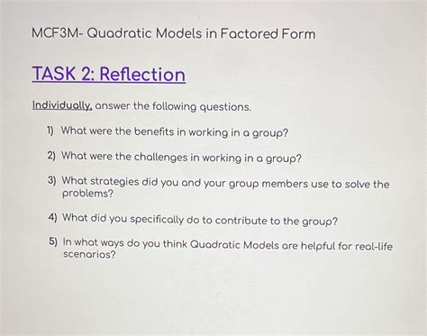 MCF M Quadratic Models MCF M Quadratic Models In Factored Form Course Hero