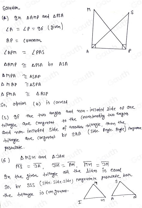 Solved 4 Identify The Pairs Of Congruent Right Triangles Shown At The Right S A Delta Pma≌ D