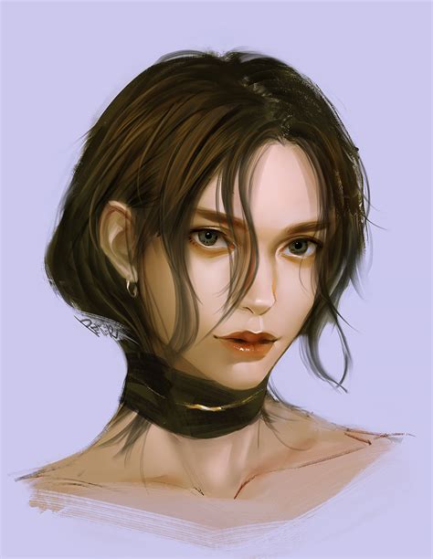 Фото Девушка с каштановыми волосами с золотыми сережками