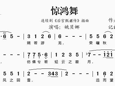 惊鸿舞 姚贝娜 歌谱 简谱