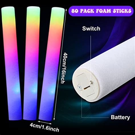80 Pack LED Foam Sticks Colorful Flashing Glow Sticks Wands 16 Inch