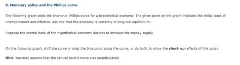 Solved 8 Monetary Policy And The Phillips Curve The