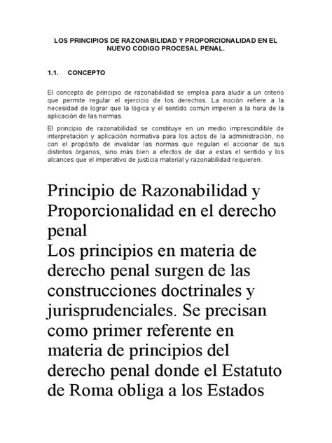 Los Principios De Razonabilidad Y Proporcionalidad En El Nuevo Codigo