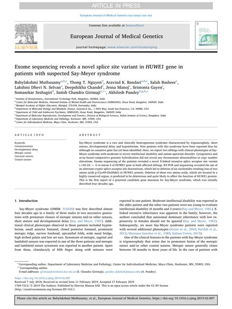 Pdf Exome Sequencing Reveals A Novel Splice Site Variant In Huwe1