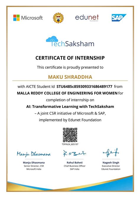 Techsaksham Ai Internship Microsoft Sap Edunetfoundation