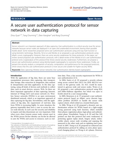 Pdf A Secure User Authentication Protocol For Sensor Network In Data