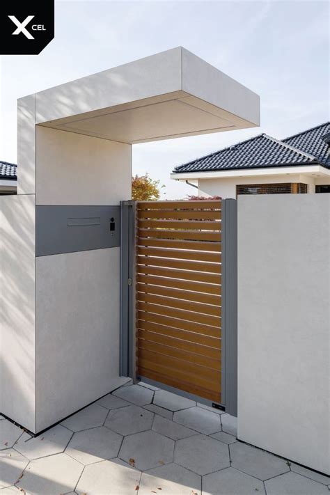 Modern Pedestrian Gate With Minimalist L Shaped Roof