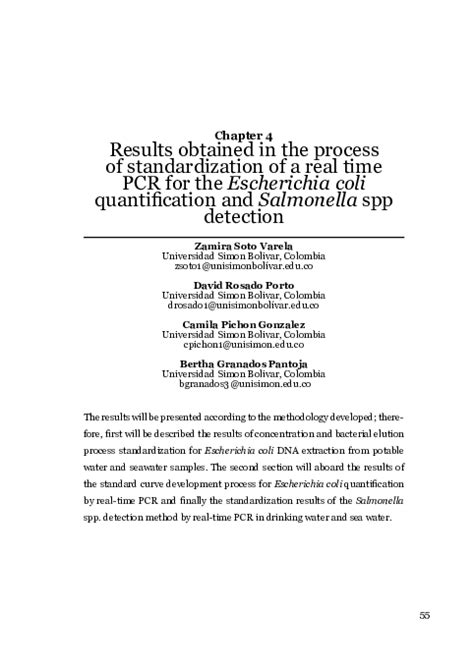 Pdf Results Obtained In The Process Of Standardization Of A Real Time Pcr For The Escherichia