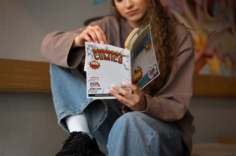 Free Photo Front View Woman Reading Comics